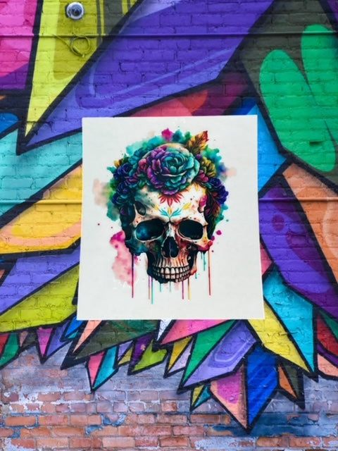 350. Watercolor Drip Skull Decal – Custom By Estee